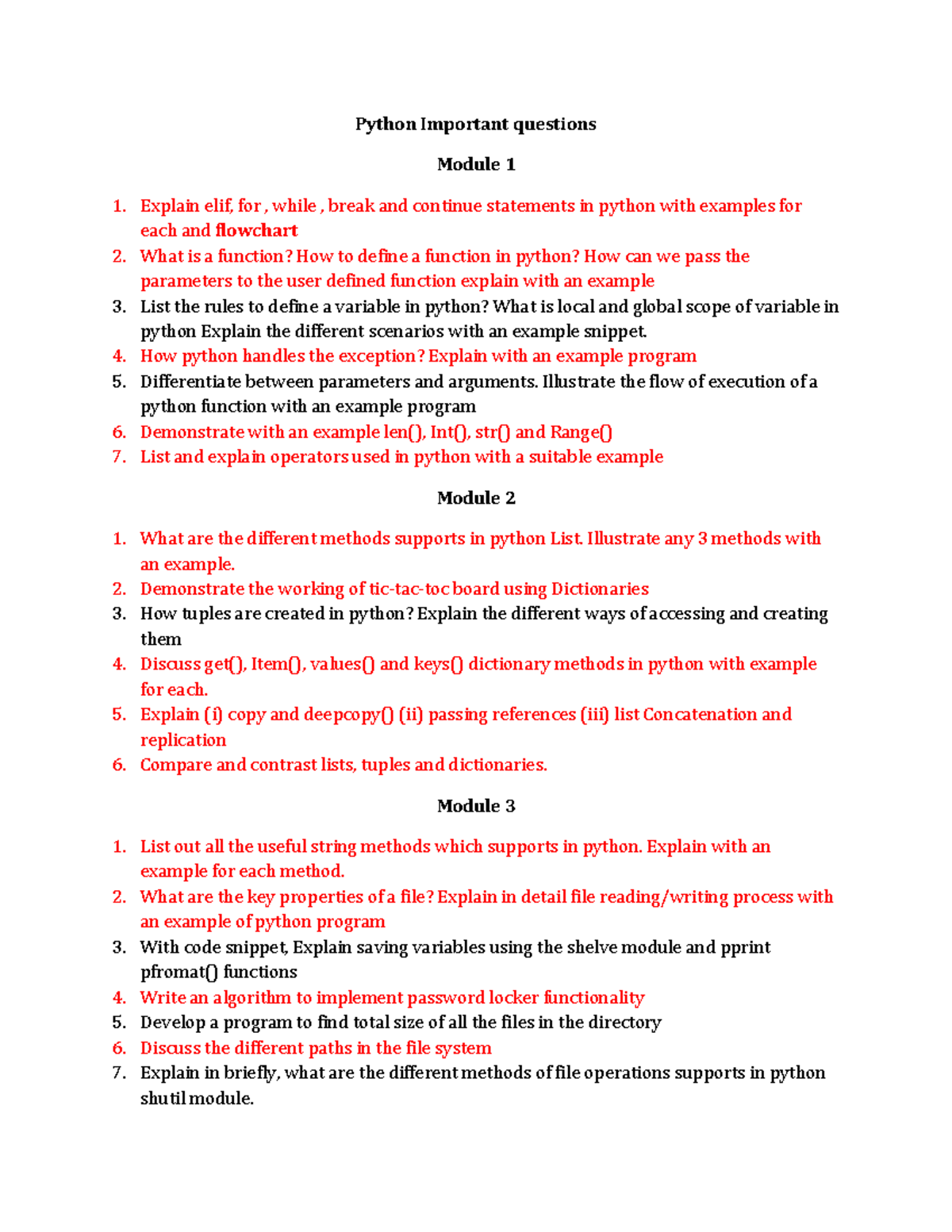 Must Read questions - Question bank on all modules - Python Important questions Module 1 Explain ...
