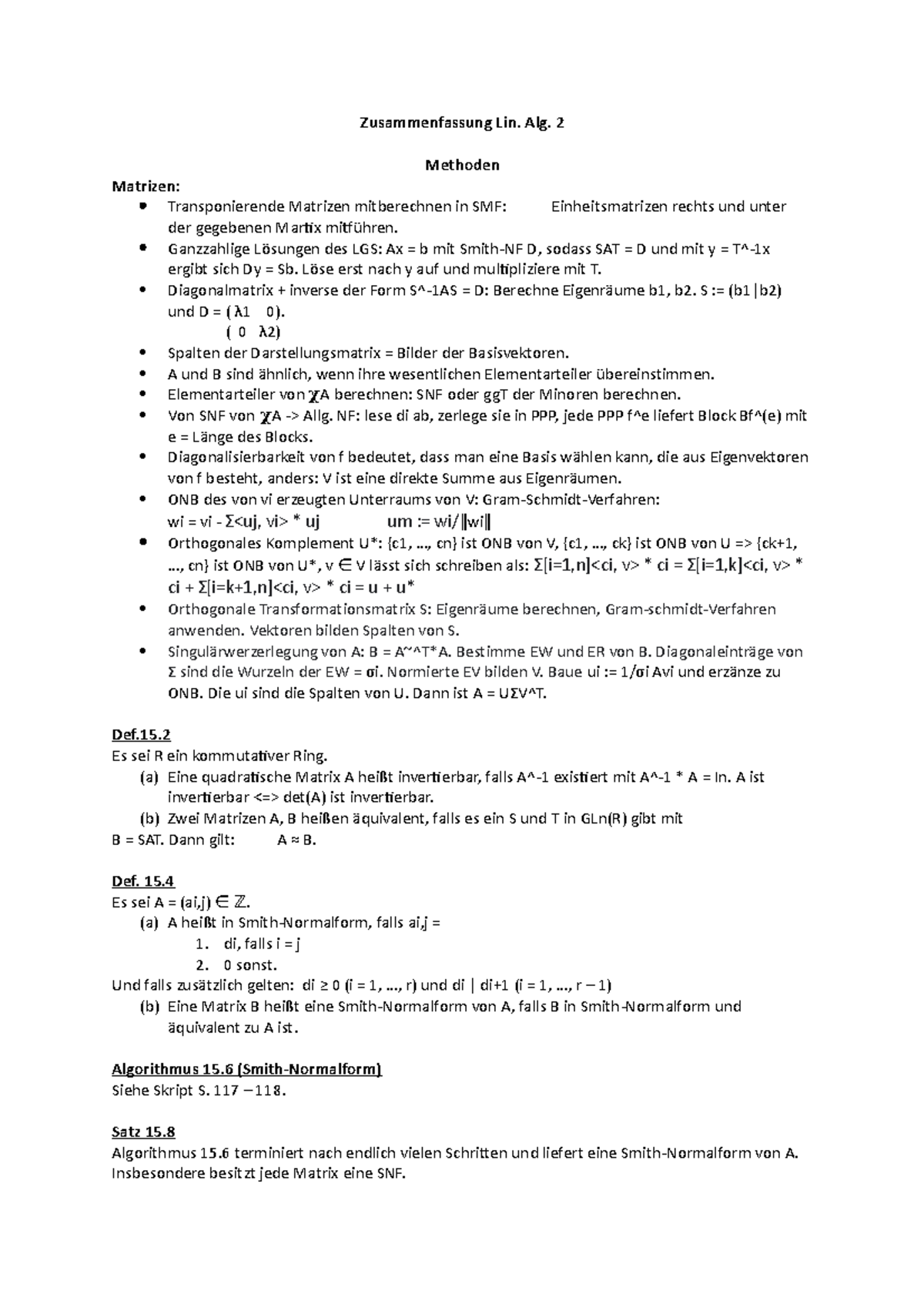Zusammenfassung Lin. Alg. 2 - Lineare Algebra und Diskrete Strukturen 2 ...