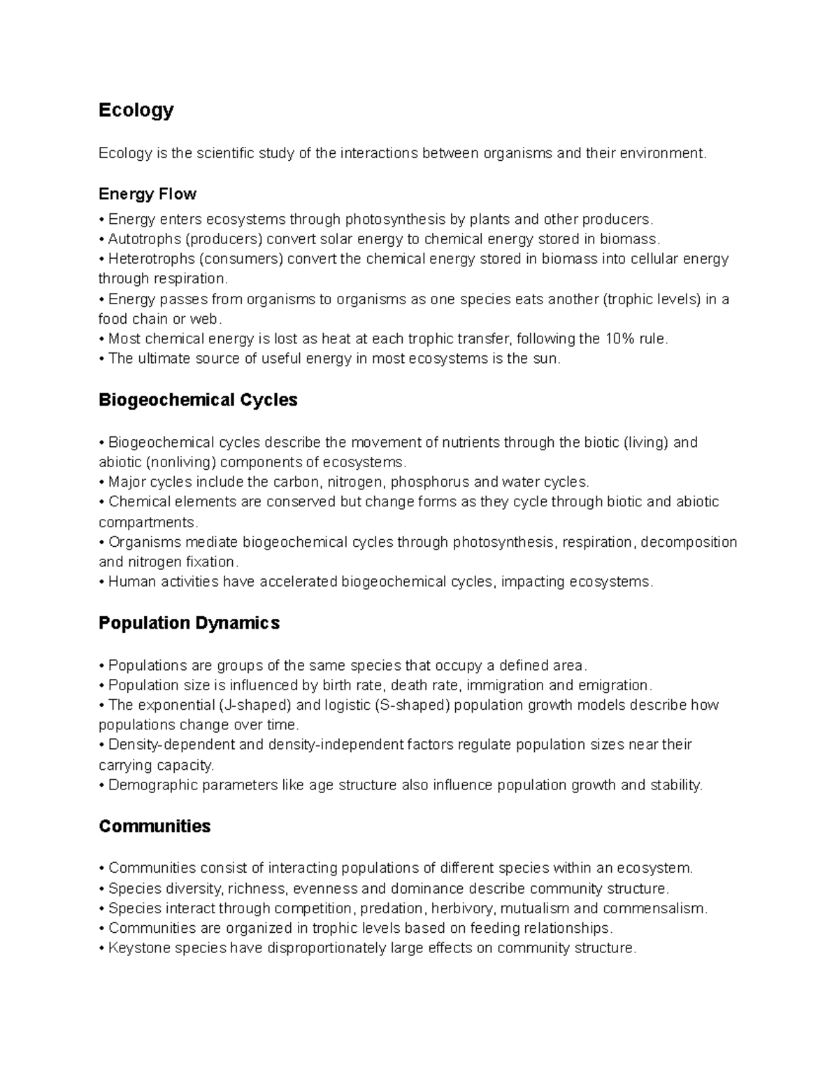 Ecology Notes - Ecology Ecology is the scientific study of the ...