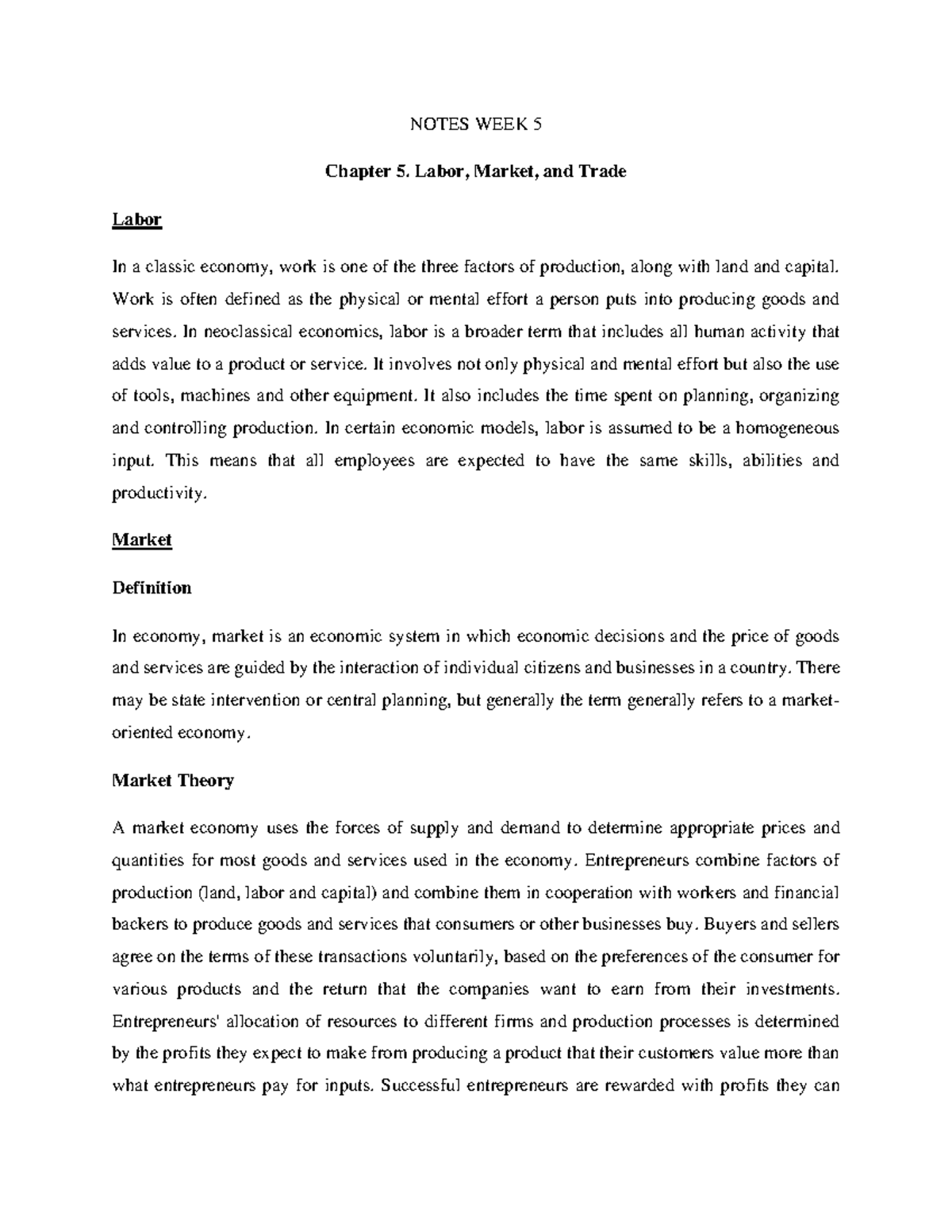 Lecture Notes Macroeconomic - NOTES WEEK 5 Chapter 5. Labor, Market ...