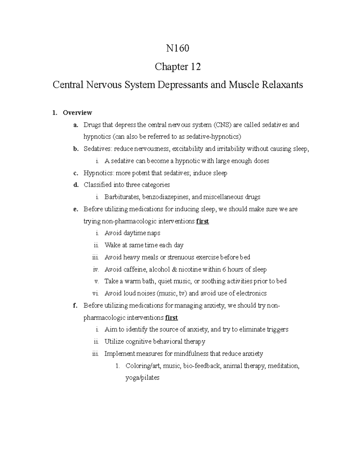 Chapter 12 Central Nervous System Depressants and Muscle Relaxants-2 - Overview a. Drugs that ...