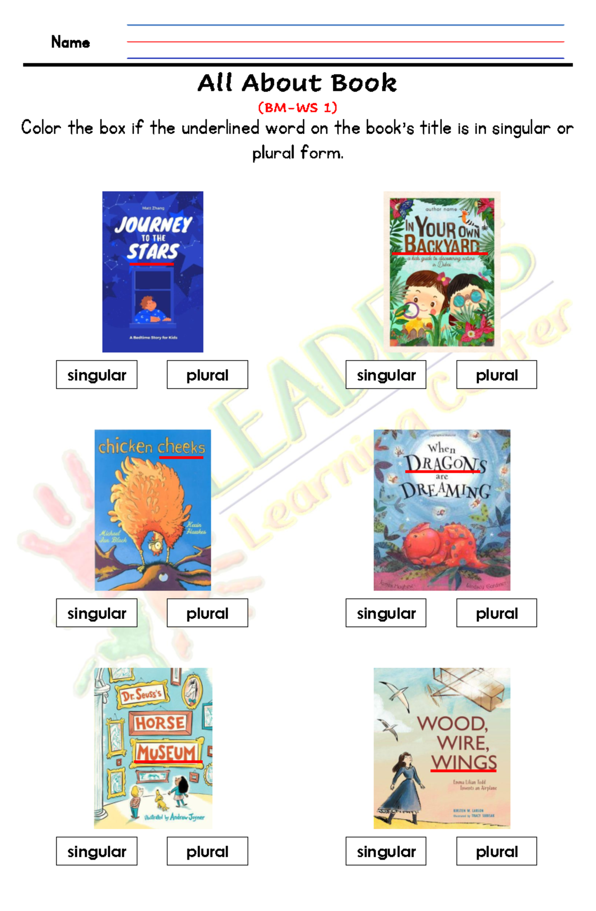 November - Sample Worksheets - All About Book (BM-WS 1) Color the box ...