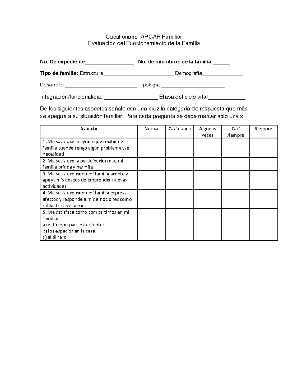 Apgar escala funcionamiento familiar - Cuestionario APGAR Familiar Evaluación del Funcionamiento ...