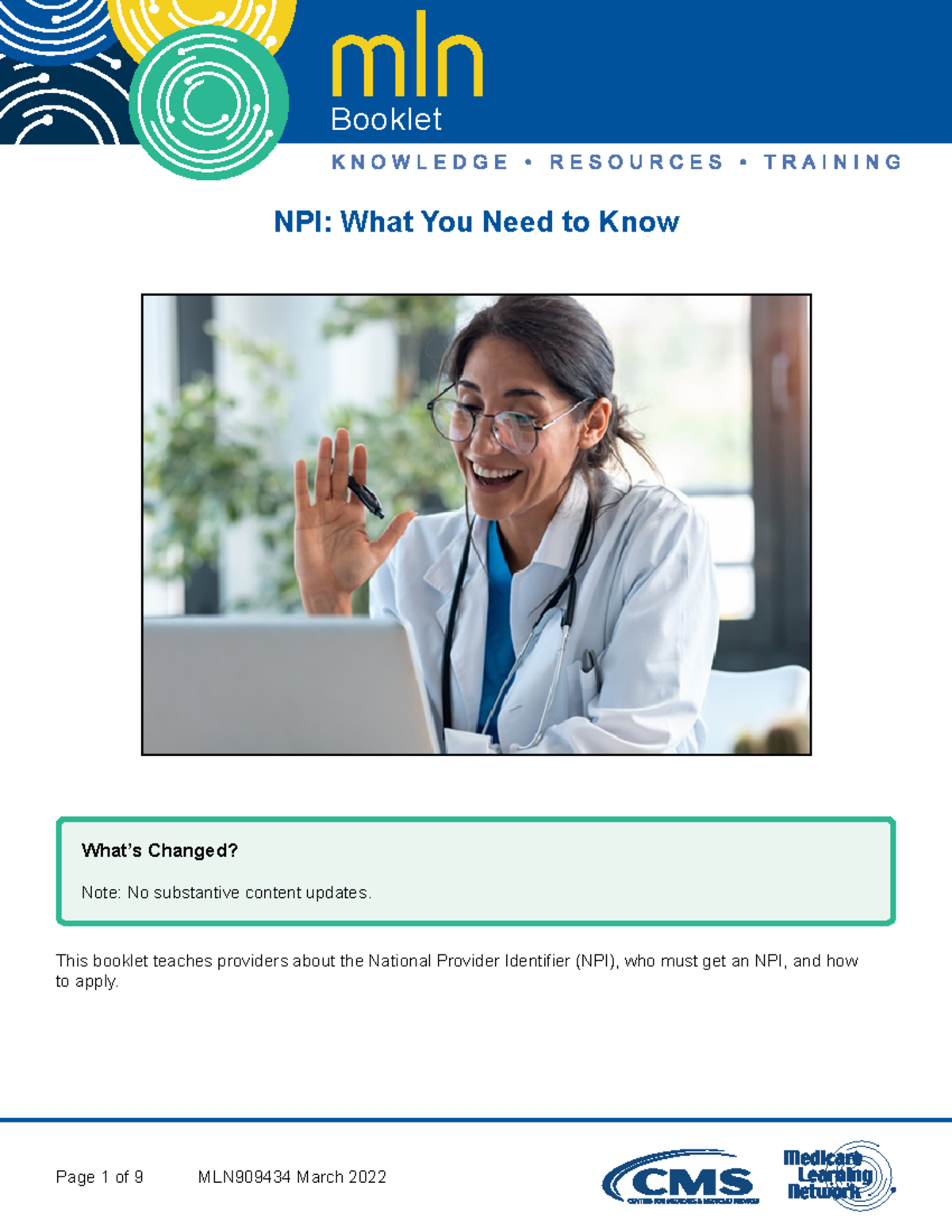 MLN909434 NPI 508 - misc - Booklet NPI: What You Need to Know What’s ...