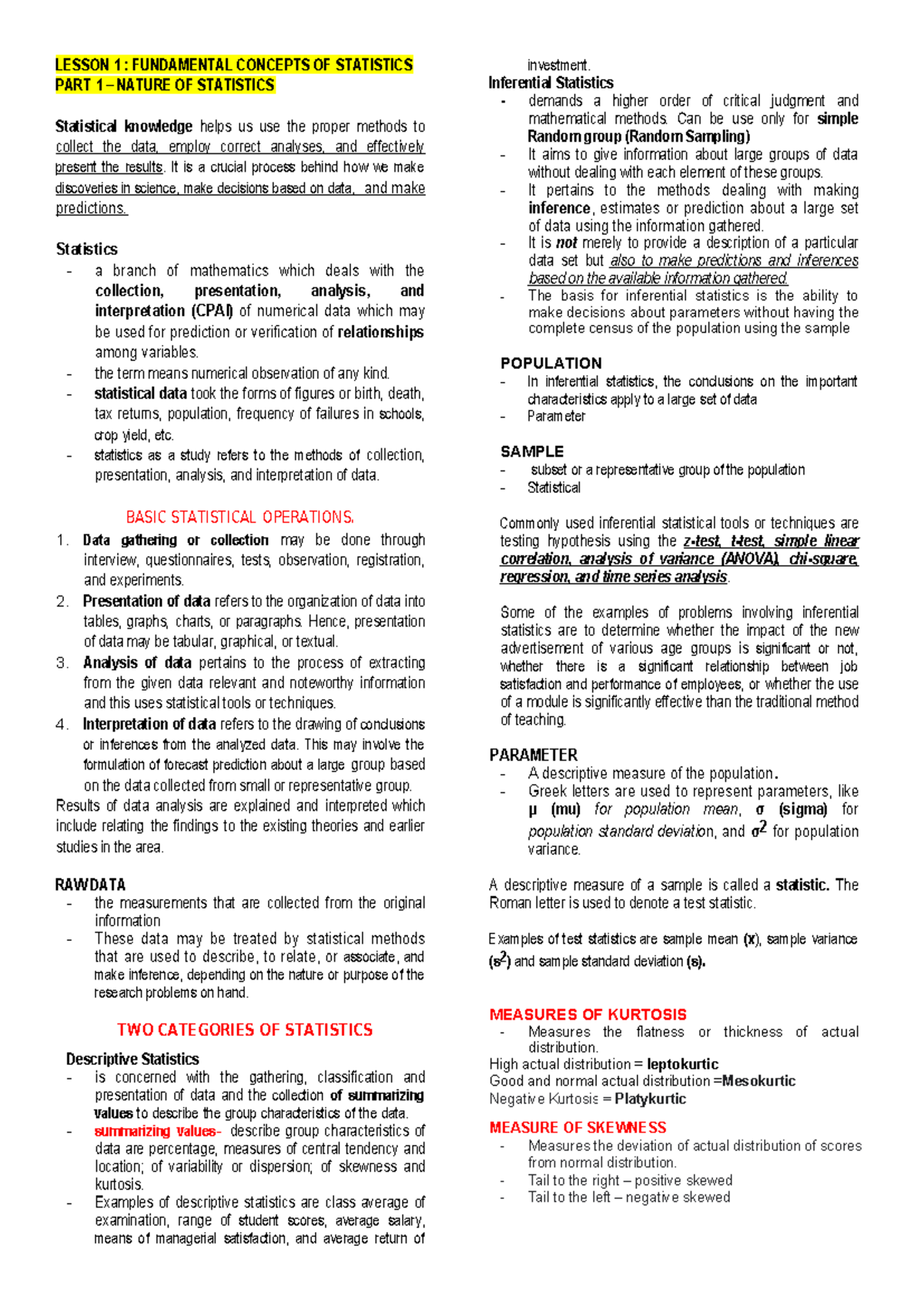 Lesson 1.1 stats - statistics basic info - LESSON 1 : FUNDAMENTAL ...