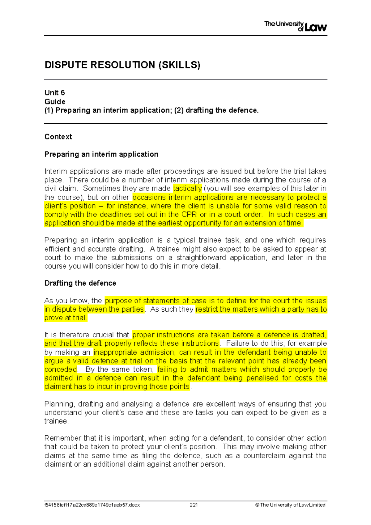 Dispute - workshop 5 - DISPUTE RESOLUTION (SKILLS) Unit 5 Guide (1 ...