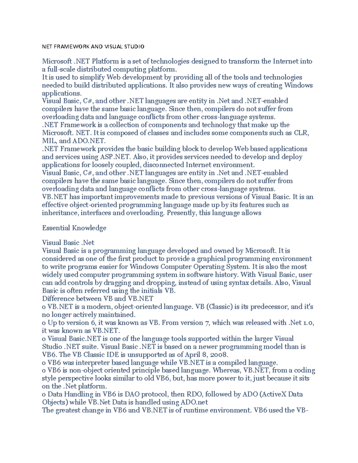 NET Framework AND Visual Studio - Business Management - AdDU - Studocu