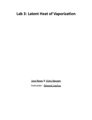 Lab 3 - Latent Heat of Vaporization - Lab 3: Latent Heat of ...