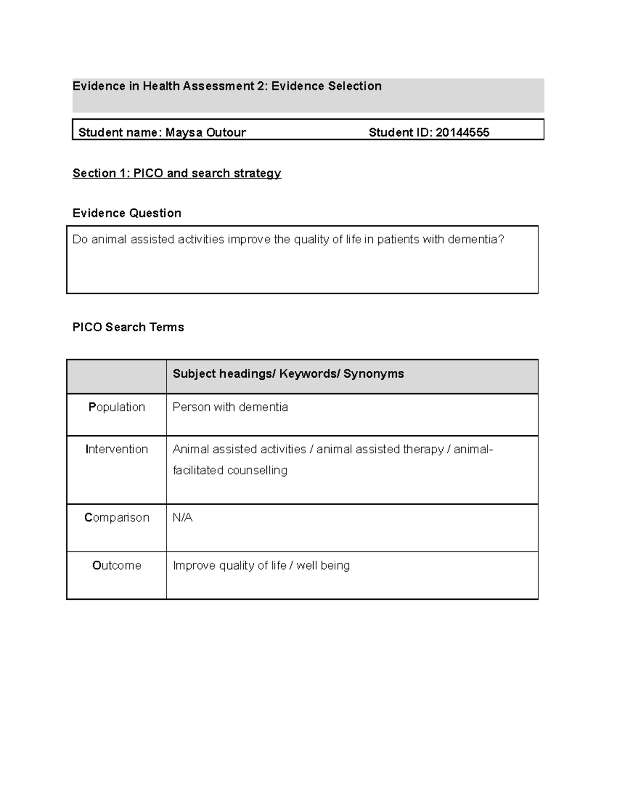 Assessment 2 Evidence Selection Assignment - Evidence in Health ...