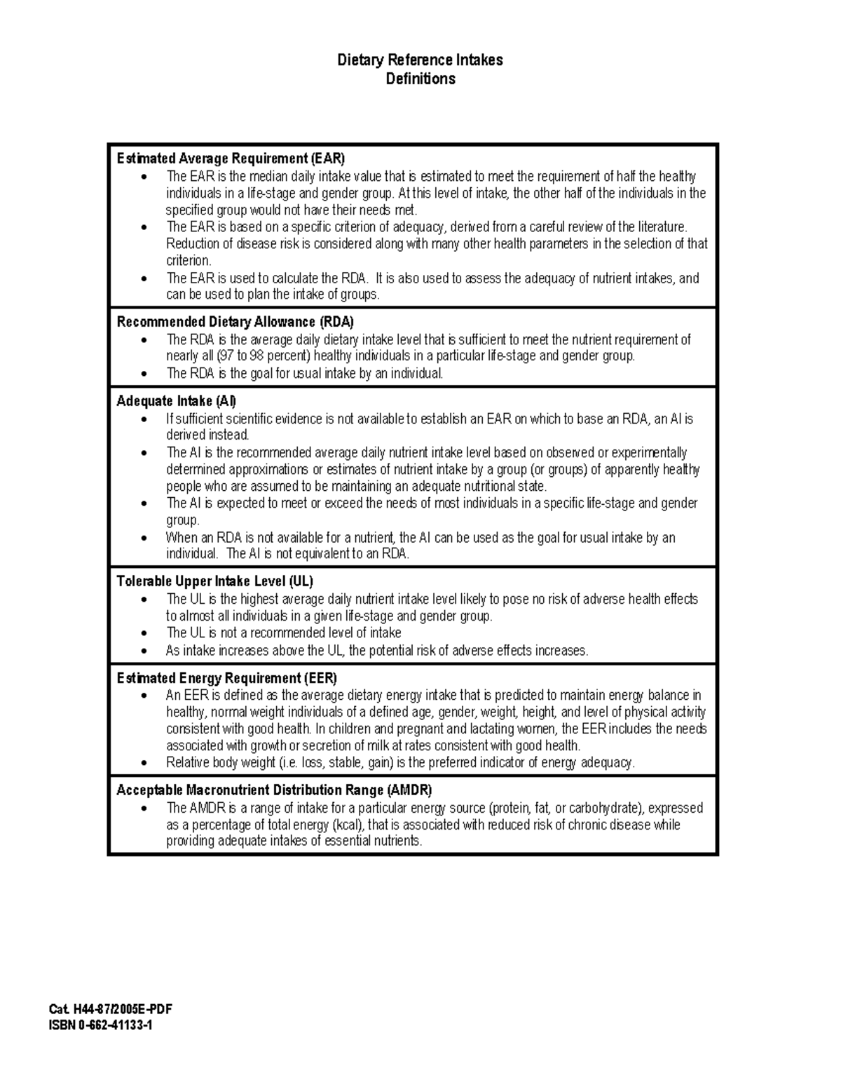 RDI, UL, RDA - Rangos - Dietary Reference Intakes Definitions Estimated ...