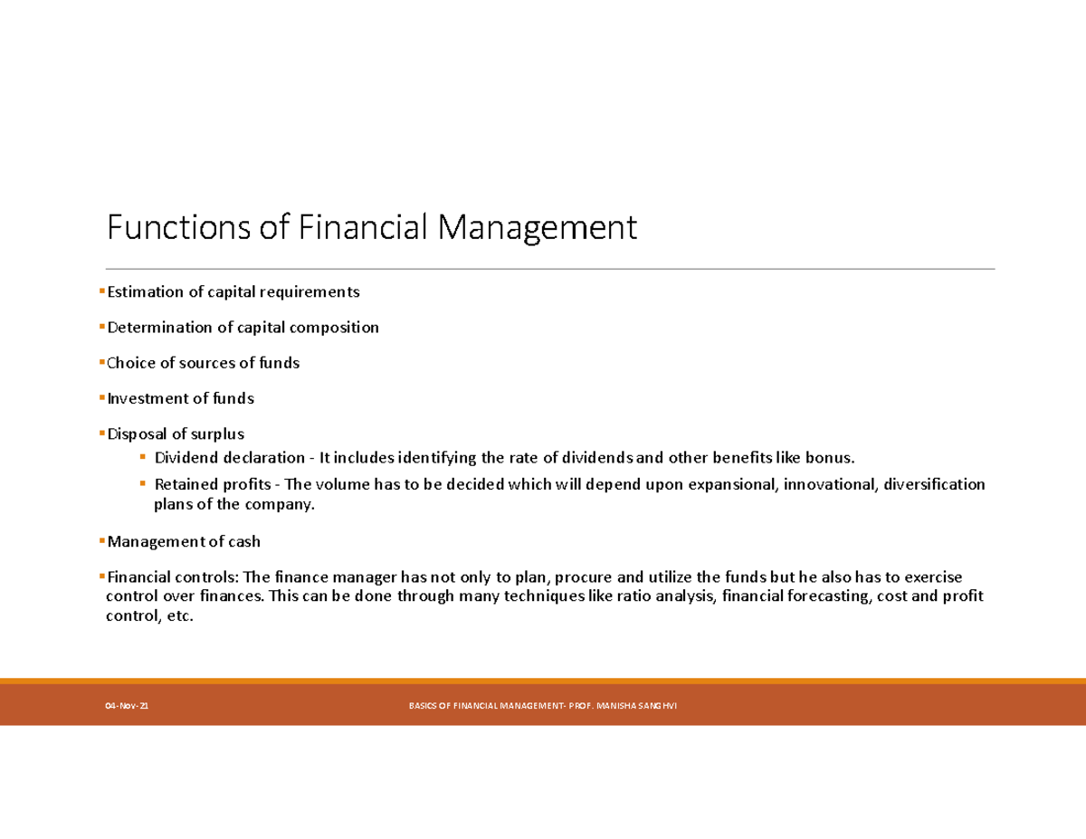 Module 2B - Lecture notes 2 - Functions of Financial Management ...