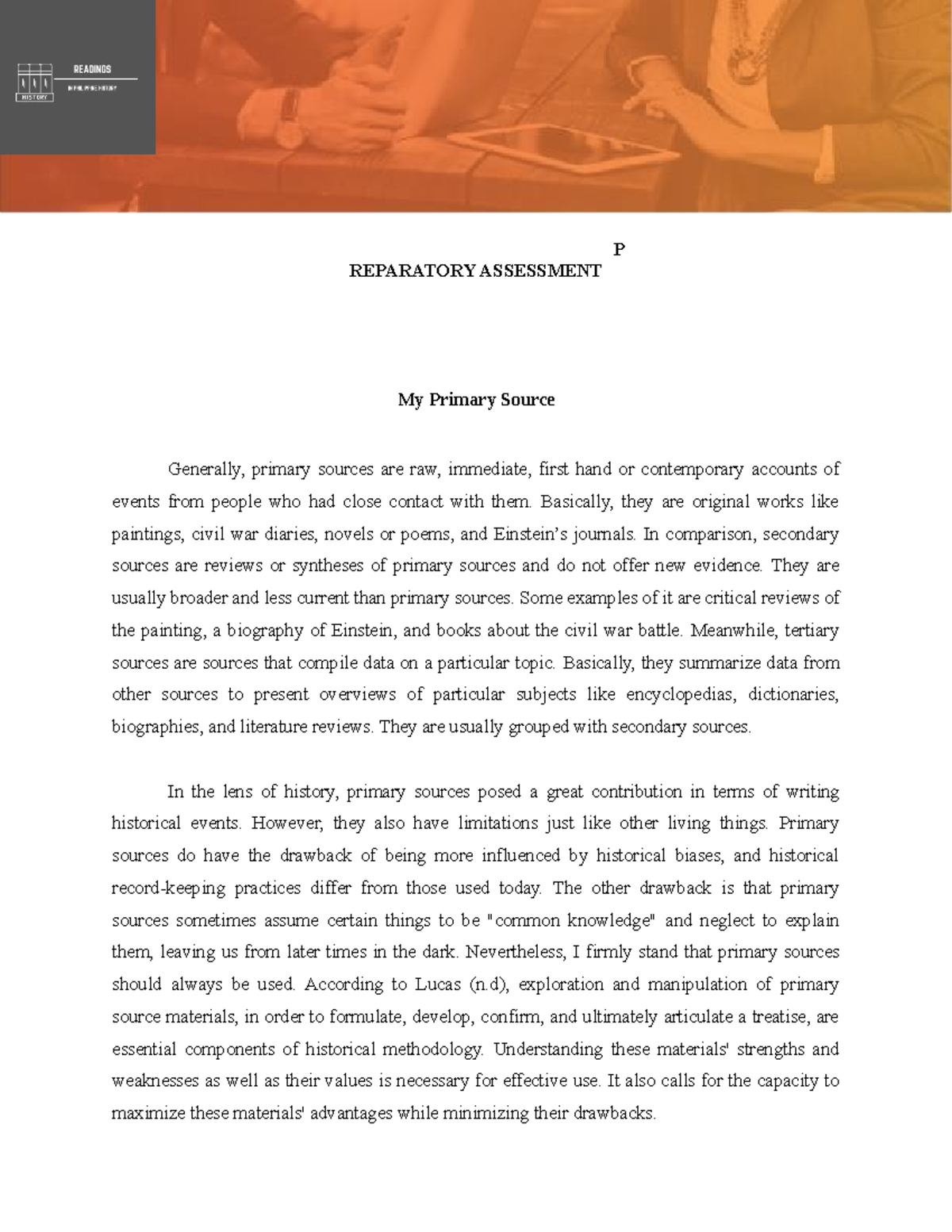 RPH 1 - An essay about primary source - [Module 1 Coursework Output] P ...