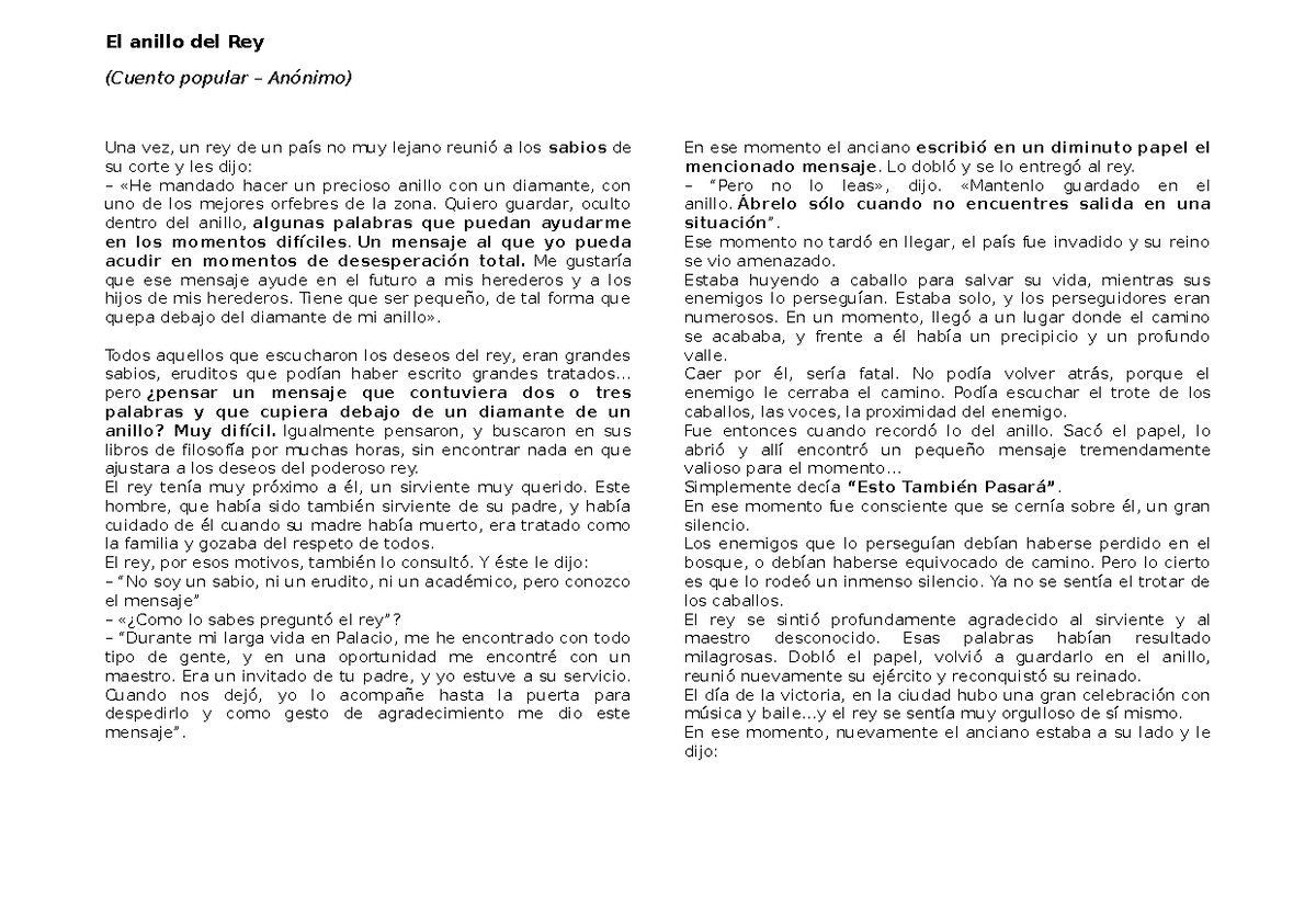 El anillo del Rey - Historia de Motivación - El anillo del Rey (Cuento ...