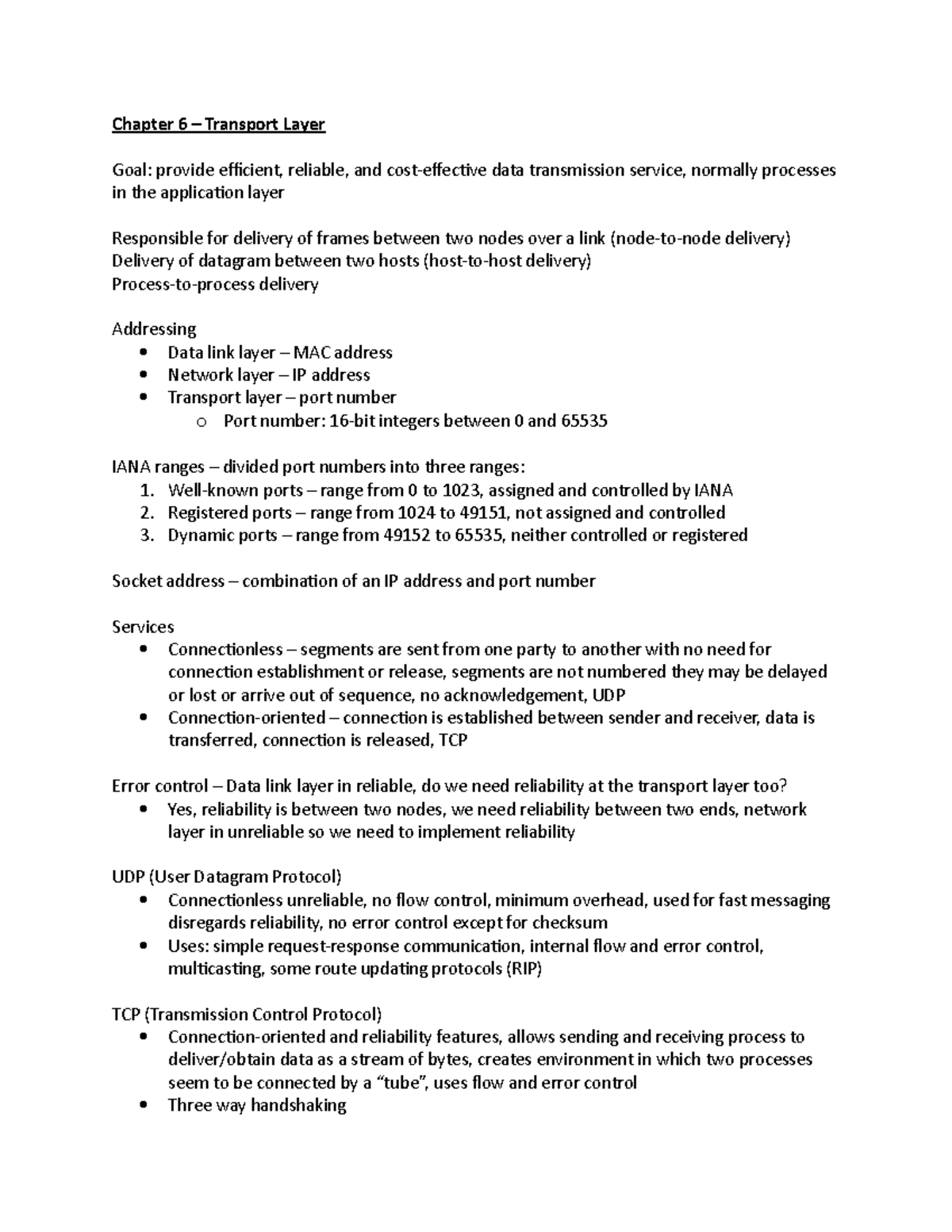 Chapter 6 – Transport Layer - Chapter 6 – Transport Layer Goal: provide ...