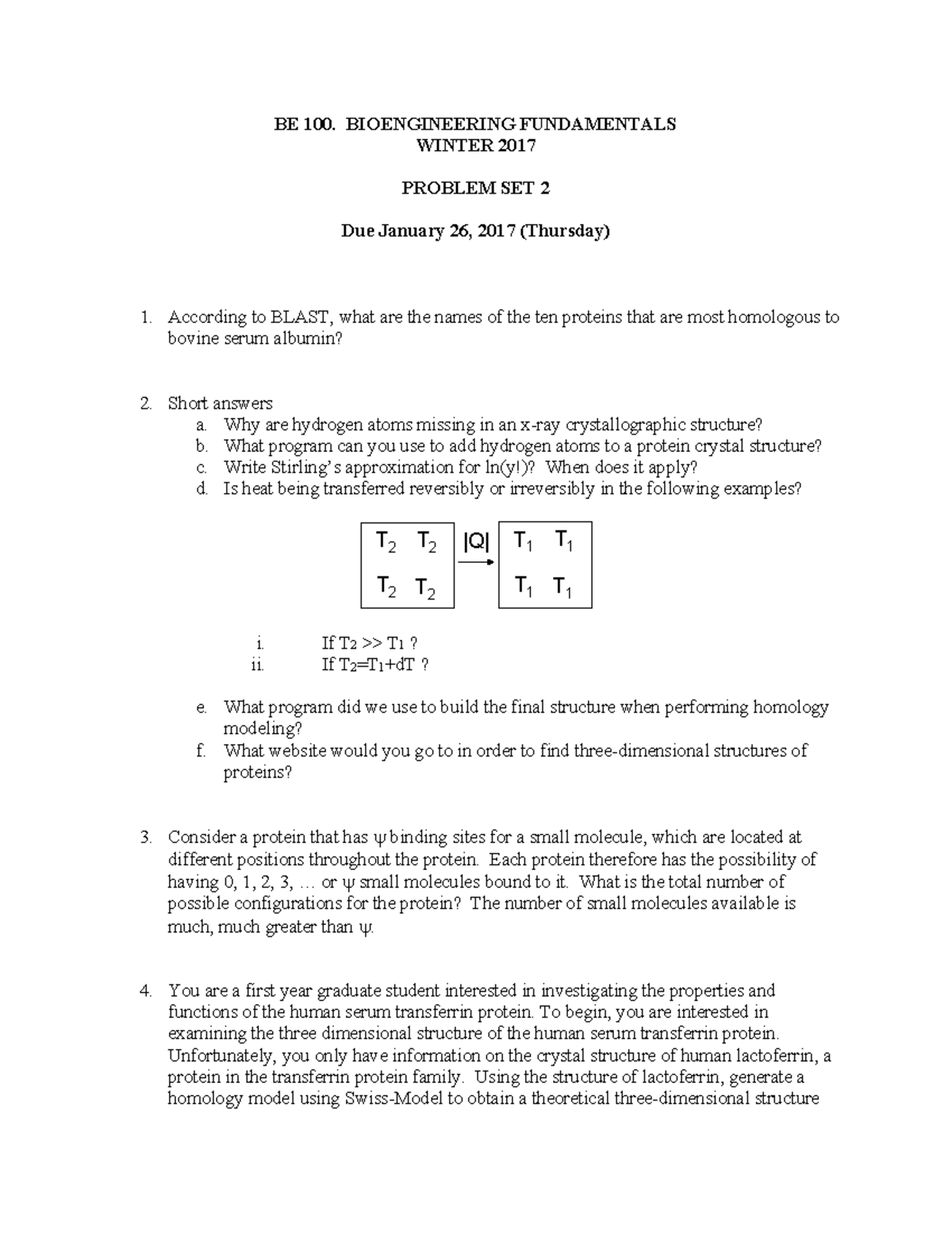 Problem set 2 solutions - BE 100. BIOENGINEERING FUNDAMENTALS WINTER ...