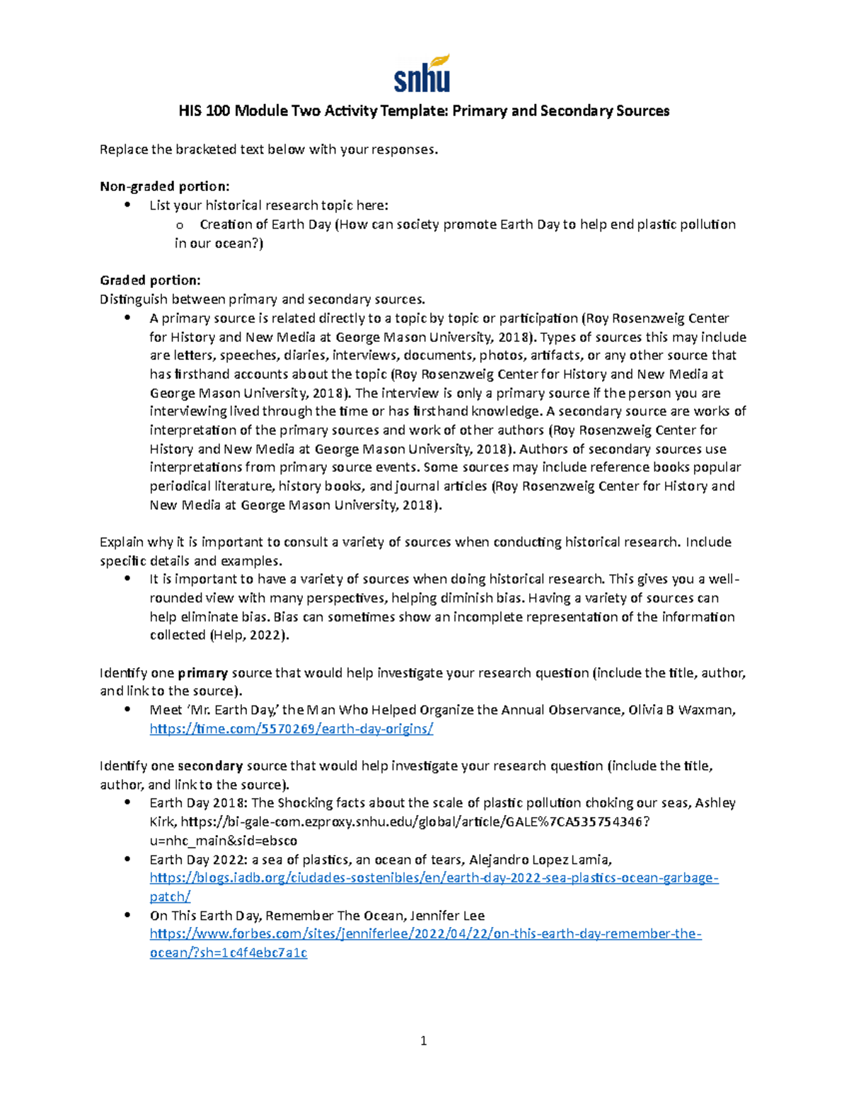 HIS 100 Module Two Activity Sources - HIS 100 Module Two Activity ...