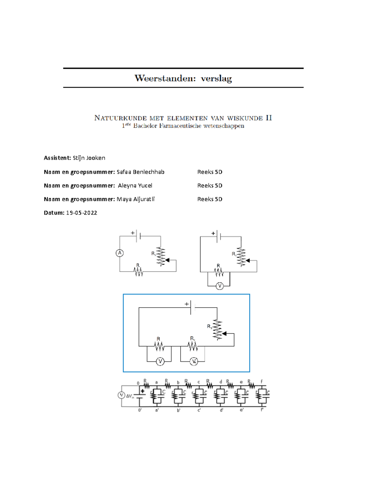 Practicum weerstanden (1) - Assistent : Stijn Jooken Naam en ...
