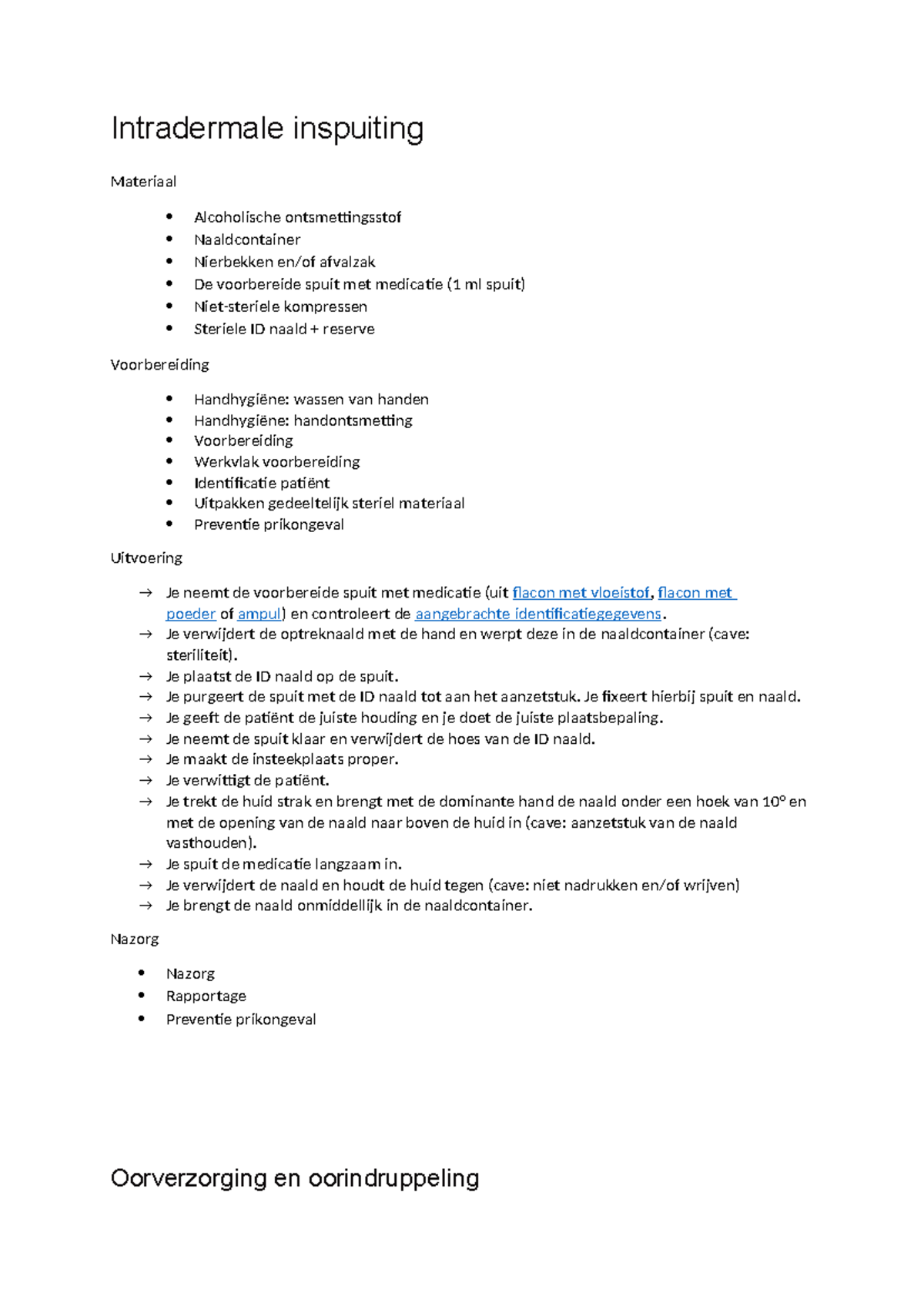 Protocollen Medicatie - Intradermale inspuiting Materiaal Alcoholische ...