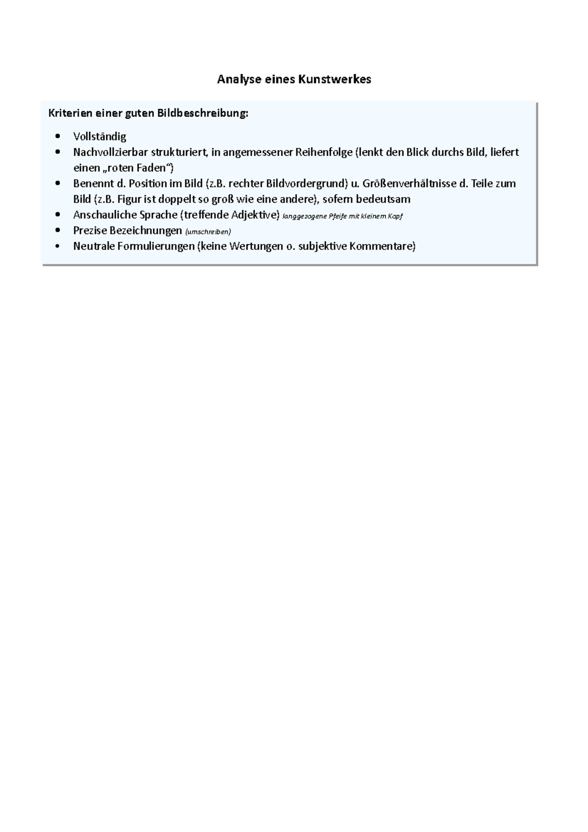 Analyse eines Kunstwerkes - Analyse eines Kunstwerkes Kriterien einer ...