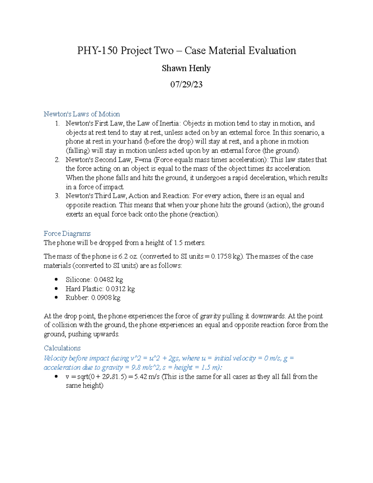 PHY-150 Project Two - Case Material Evaluation - PHY-150 Project Two – Case Material Evaluation ...
