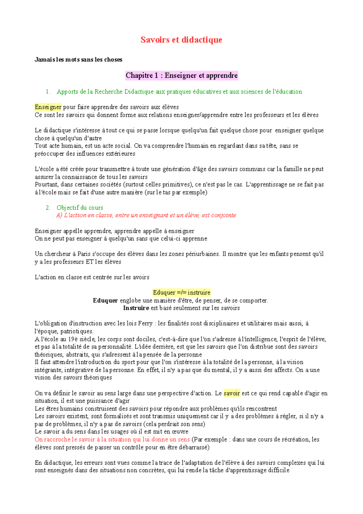 Chapitre 1 - Cours de science de l'éducation - Savoirs et didactique ...