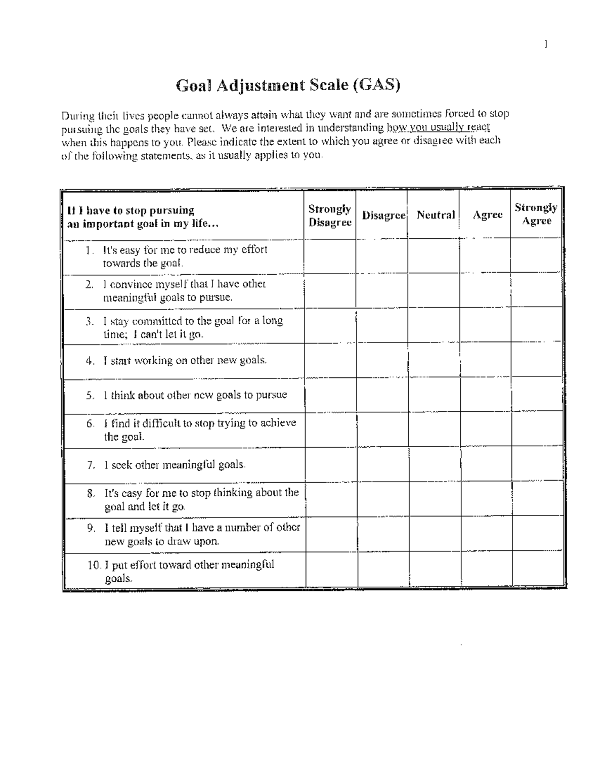 GAS scale - Psychology program - Studocu