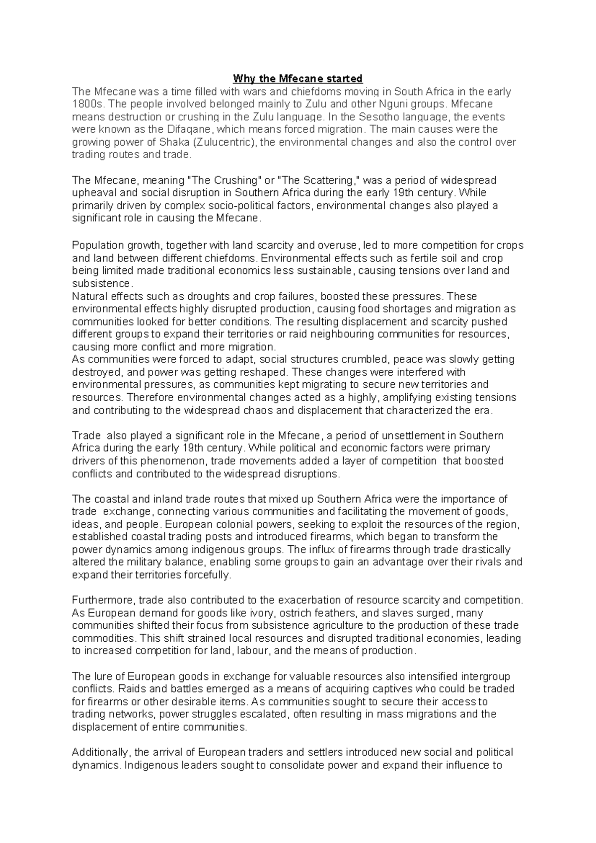 Why the Mfecane started - The people involved belonged mainly to Zulu ...