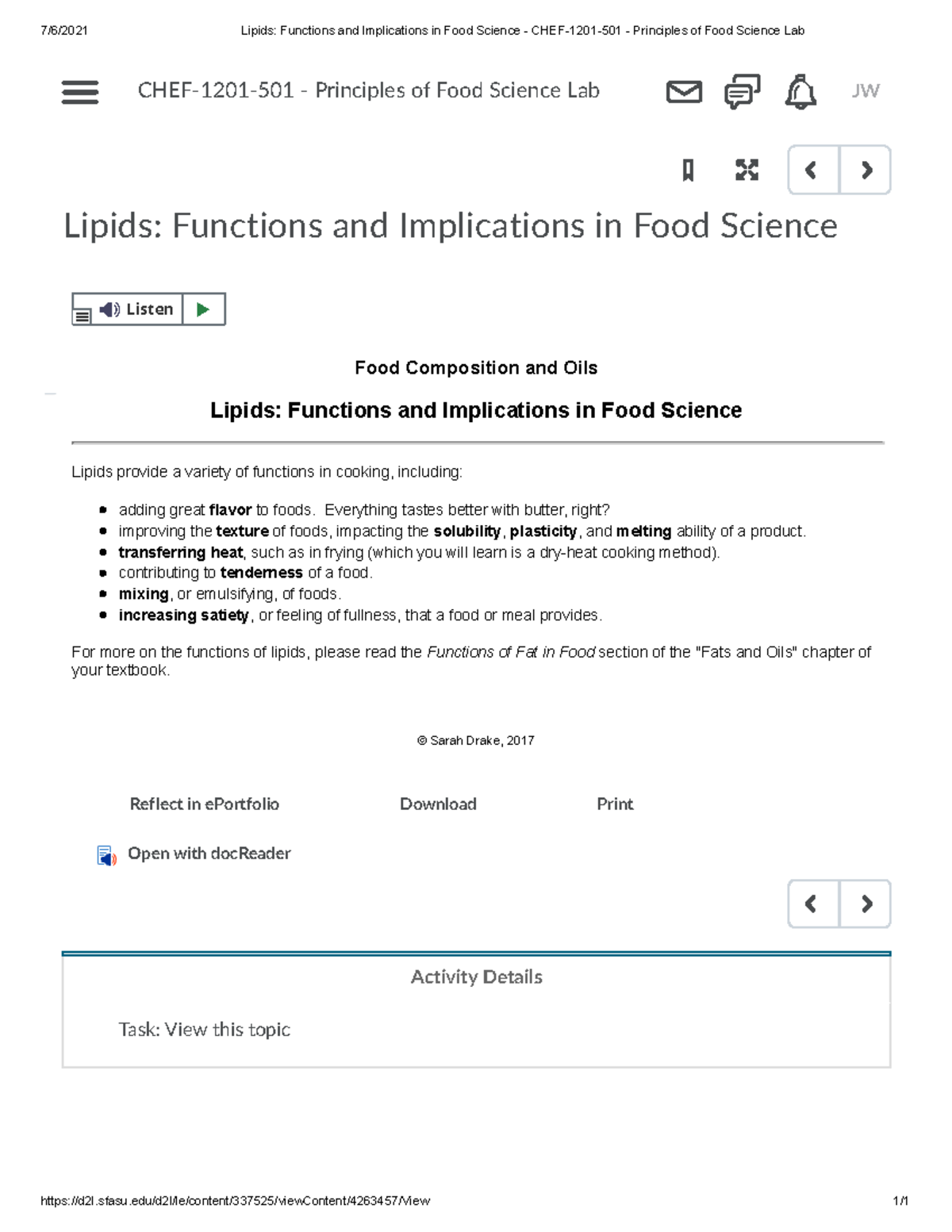Lipids Functions and Implications in Food Science - CHEF-1201-501 ...