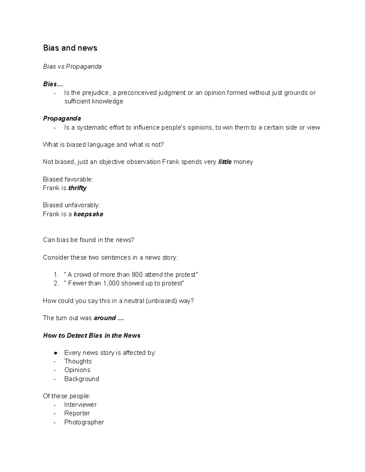 Current events notes - Bias and news Bias vs Propaganda Bias... - Is ...