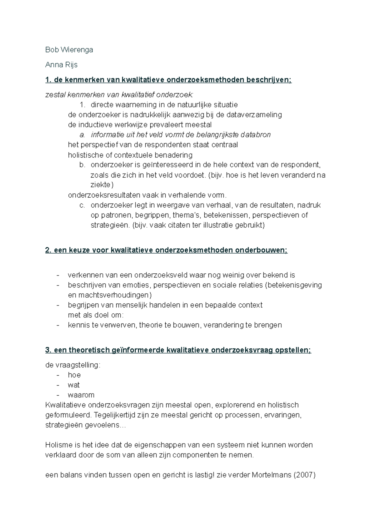 Avv leerdoelen blok 2 - Bob Wierenga Anna Rijs 1. de kenmerken van kwalitatieve ...