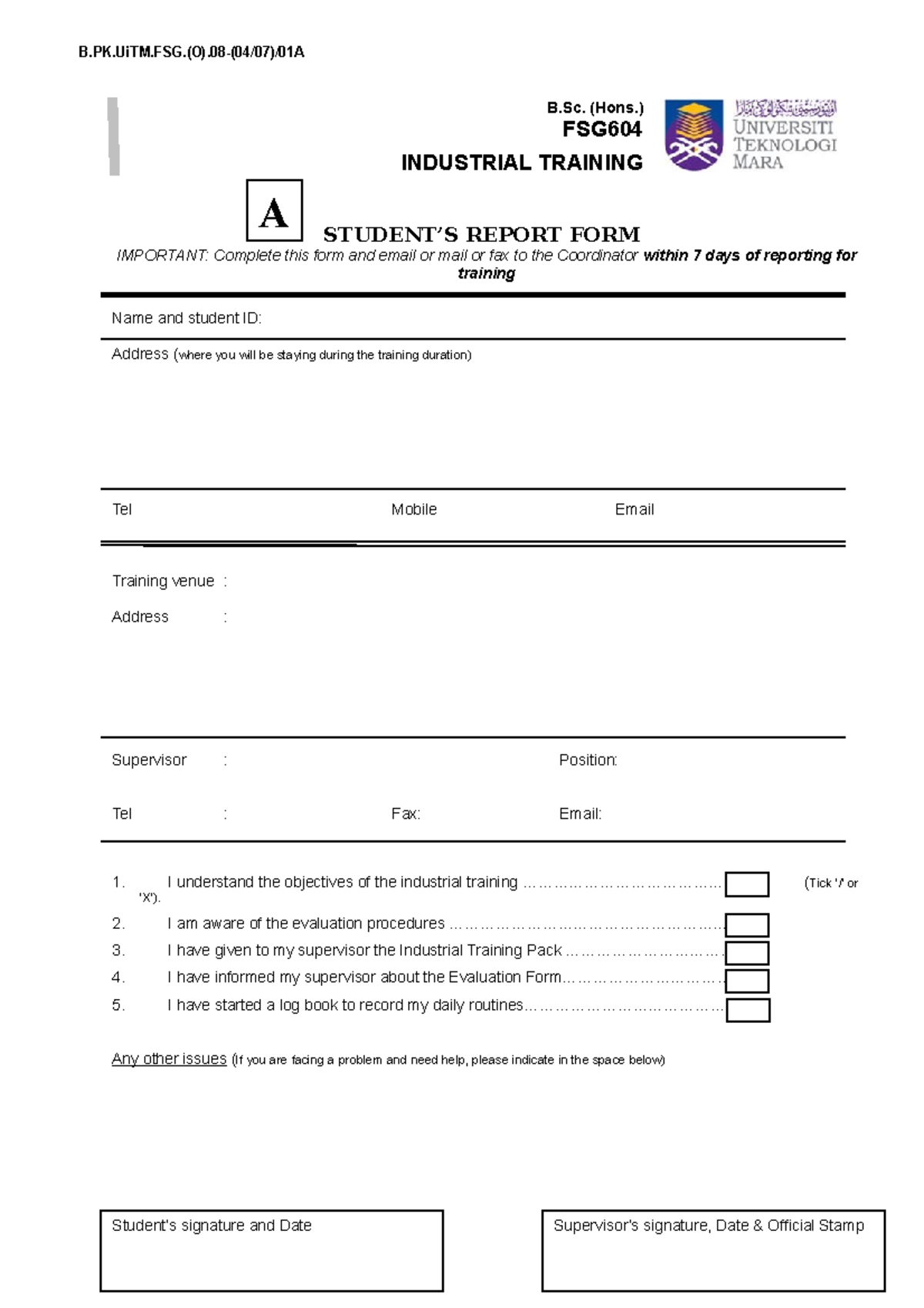LI A - LI FOR INDUSTRY - STUDENT’S REPORT FORM IMPORTANT: Complete this ...