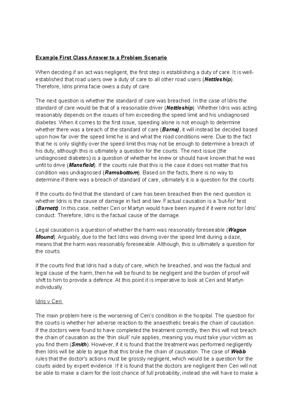 Example First Class Answer for a Problem Scenario - It is well ...