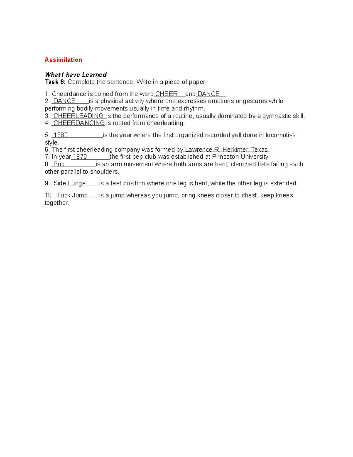 Tamayo, Carl A. 12 Economics (Week 8 Task 6) - Assimilation What I have Learned Task 6: Complete ...