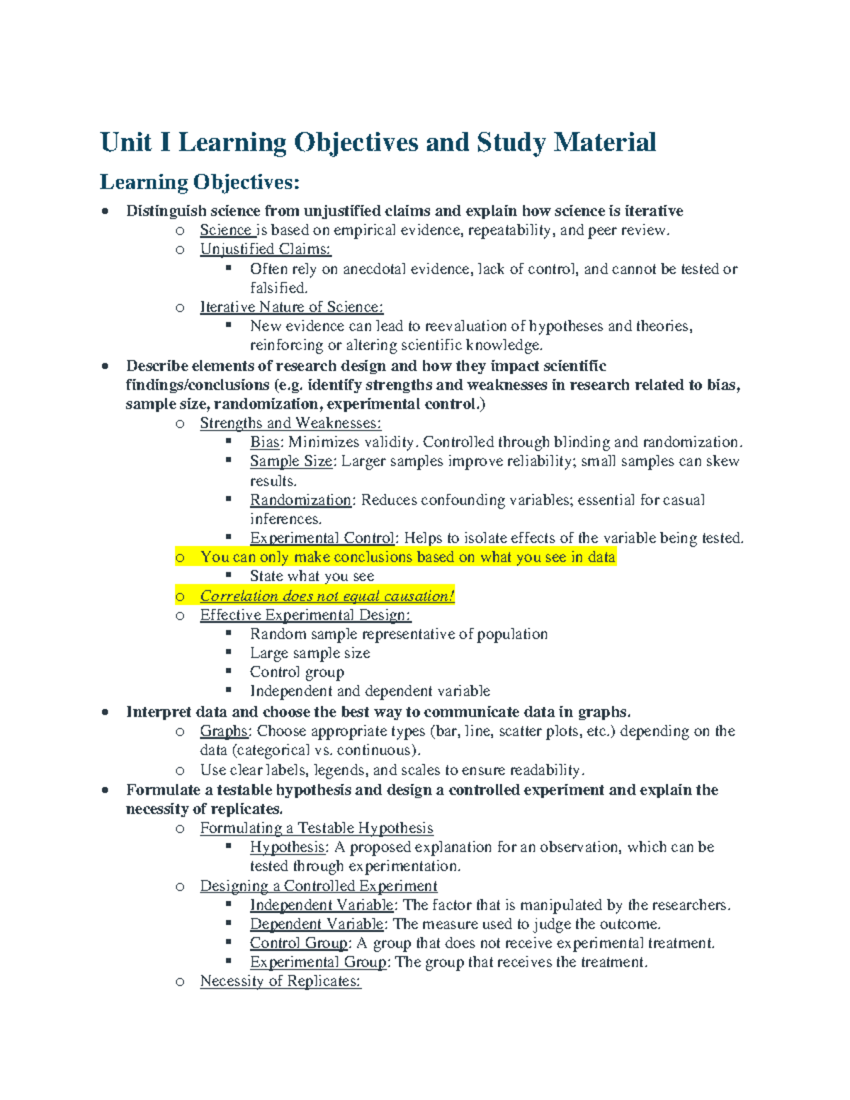 Unit 1 Learning Objectives and Study Material - Unit I Learning ...