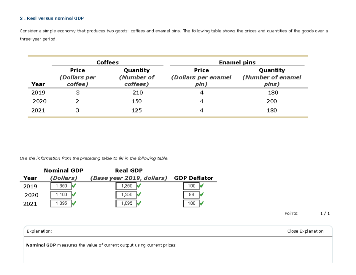 Mod 3 q 2 - Real versus nominal GDP - Points: 1 / 1 Close Explanation 2 ...