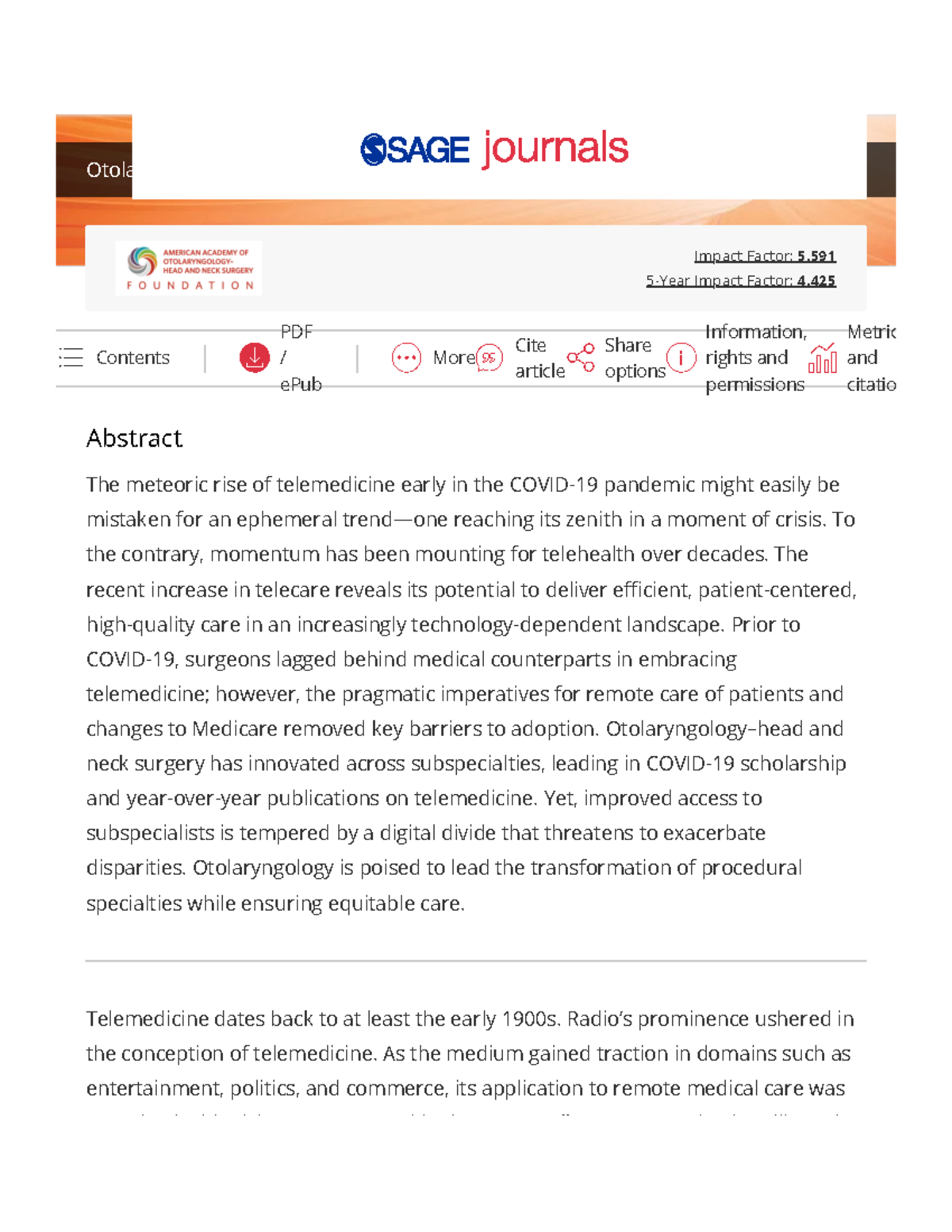 Telehealth - 2021 (Losorelli et. al.) "The Future of Telemedicine ...