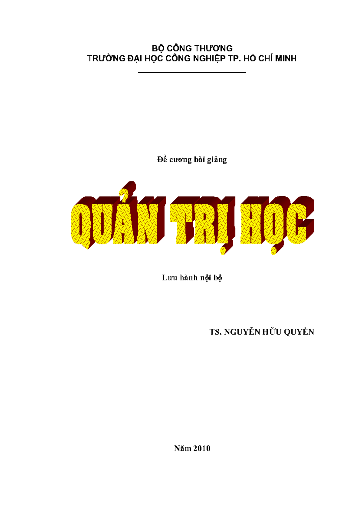 QUAN TRI HOC - Dhhdh - BỘ CÔNG THƯƠNG TRƯỜNG ĐẠI HỌC CÔNG NGHIỆP TP. HỒ ...