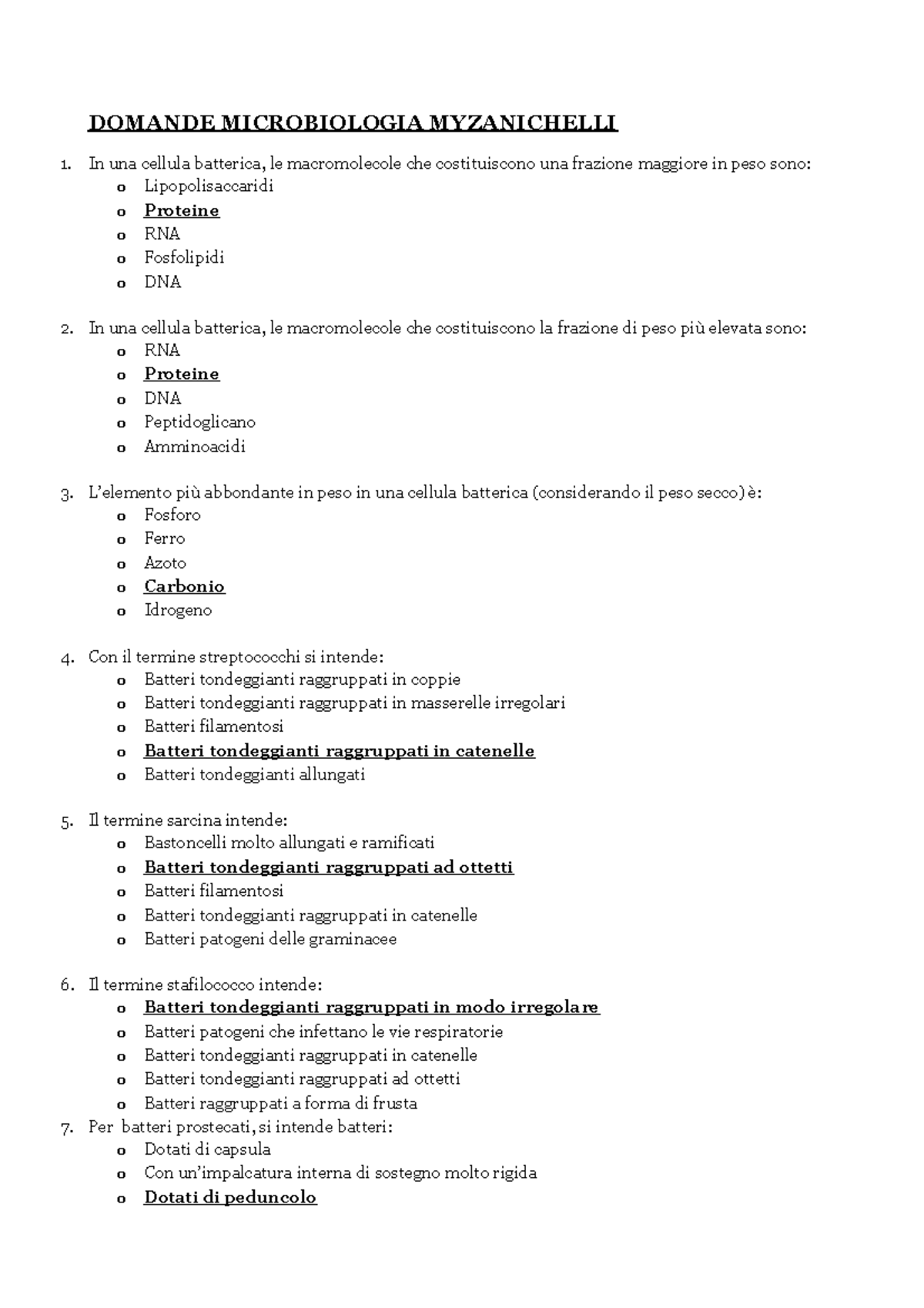 Domande Microbiologia - DOMANDE MICROBIOLOGIA MYZANICHELLI In una ...
