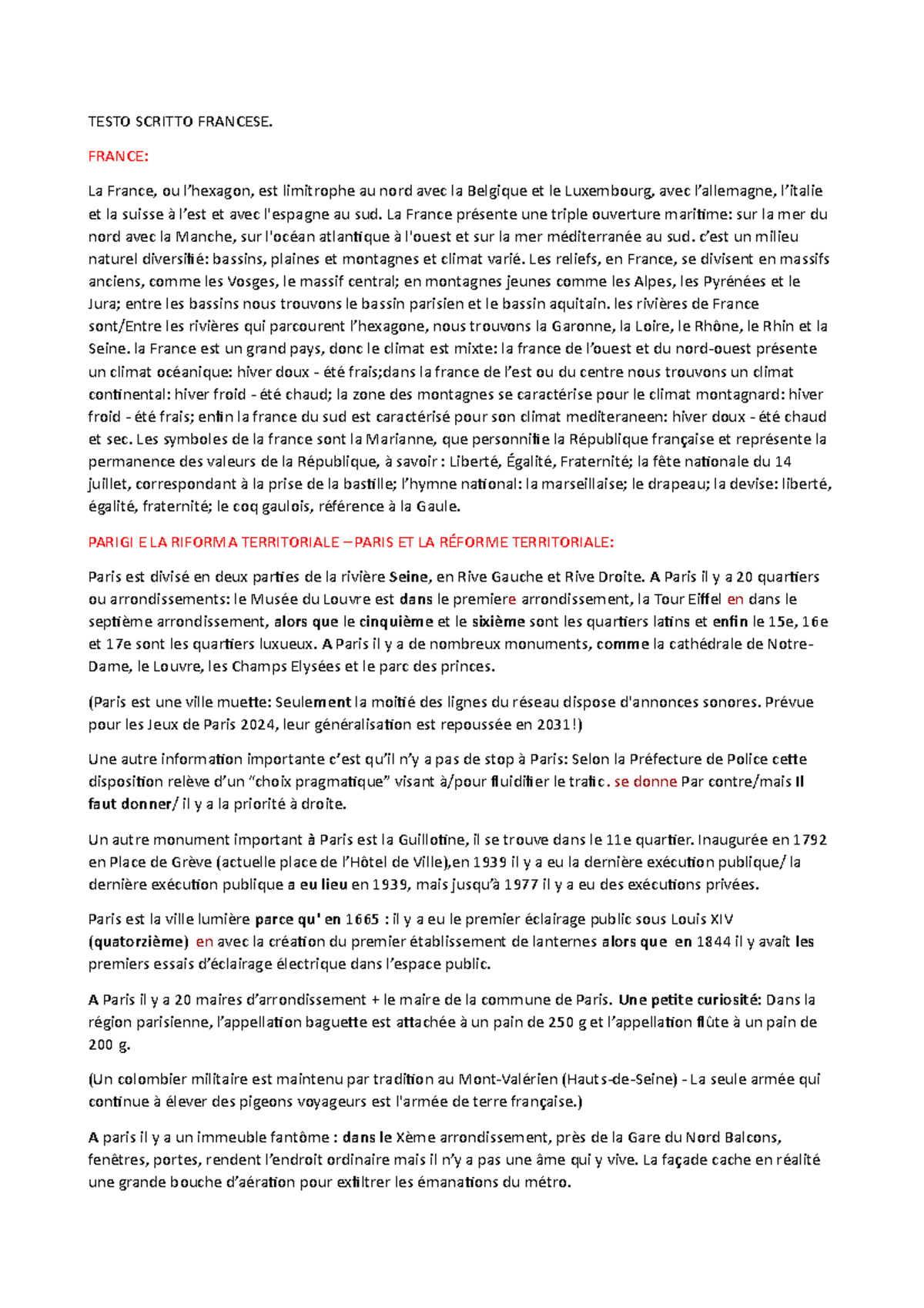 Testo Scritto Francese - TESTO SCRITTO FRANCESE. FRANCE: La France, ou ...