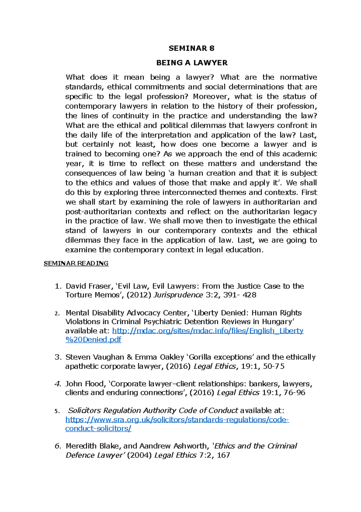 Seminar 8 - being a lawyer - SEMINAR 8 BEING A LAWYER What does it mean ...