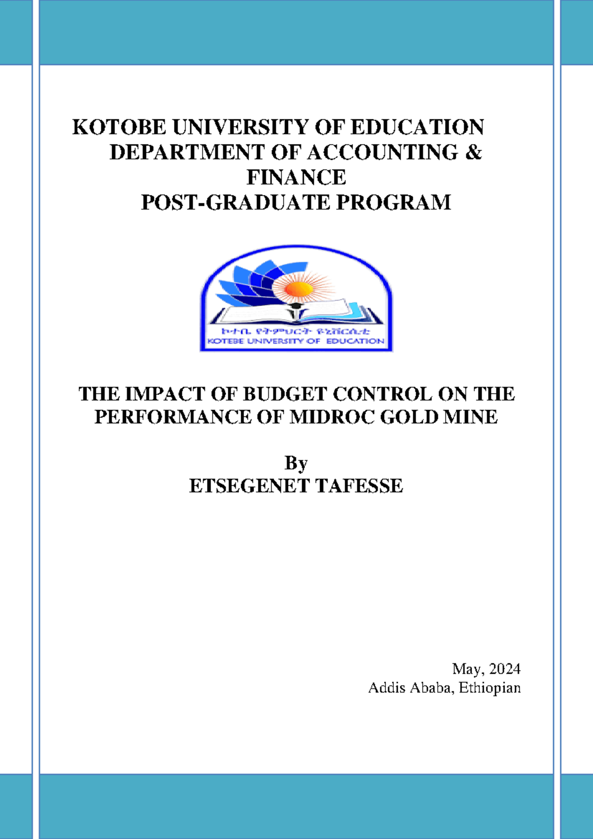 Edited Etsegenet Draft Thesis - I KOTOBE UNIVERSITY OF EDUCATION ...