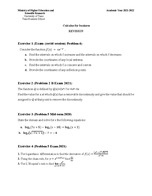 Midterm 2021-2022 - Academic Year 2021- Calculus for business (BCOR 110 ...