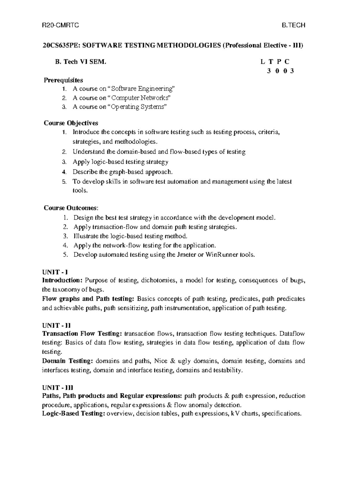 STM - SYM - R20-CMRTC B 20CS635PE: SOFTWARE TESTING METHODOLOGIES ...