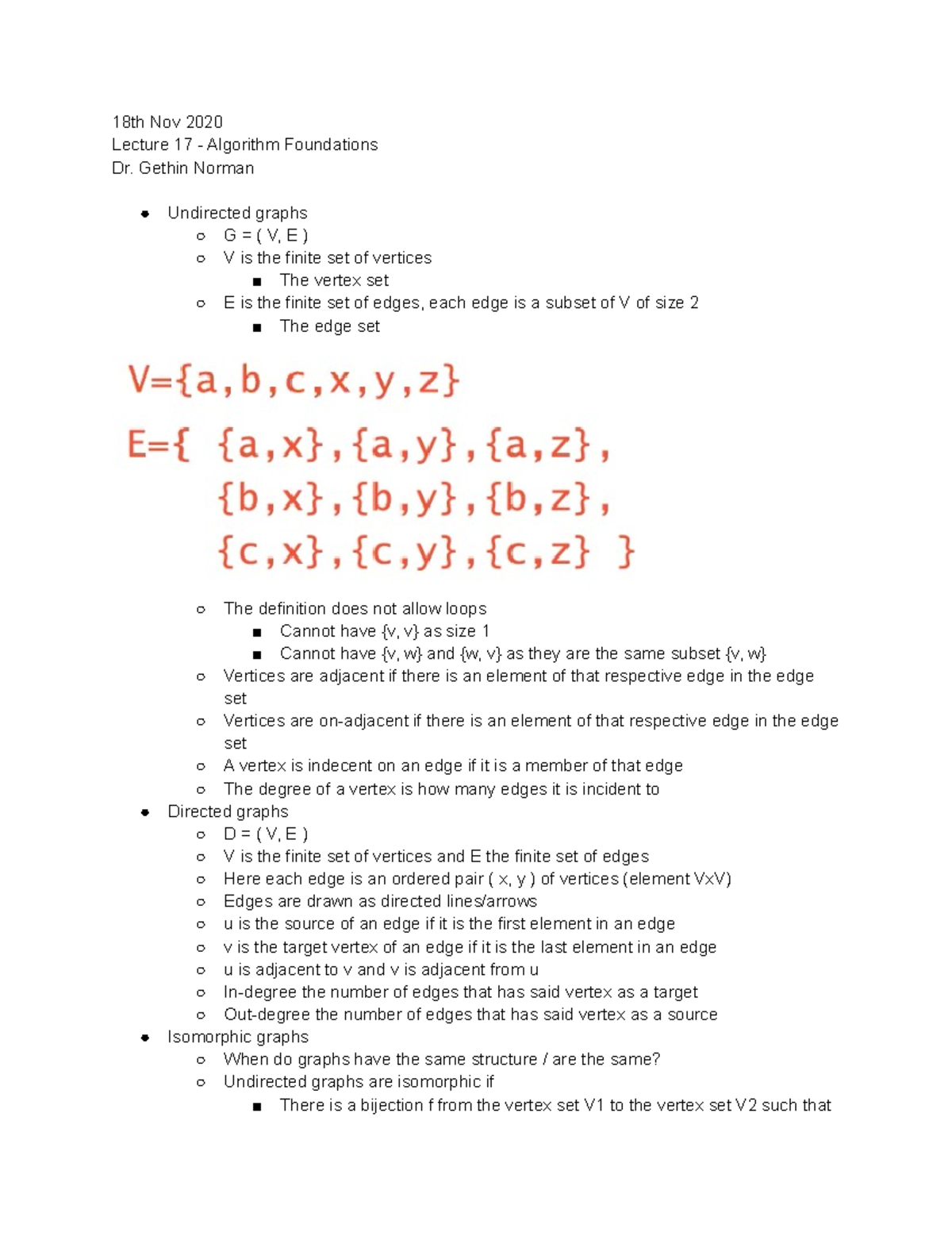 Algorithmic Foundations Lecture 17 - 18th Nov 2020 - 18th Nov 2020 Lecture 17 - Algorithm - Studocu