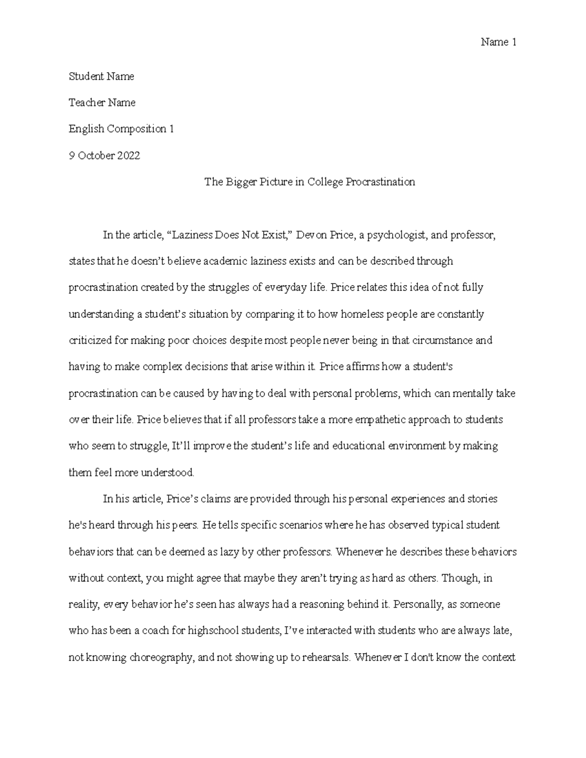 Rhetorical Response Essay - Student Name Teacher Name English ...