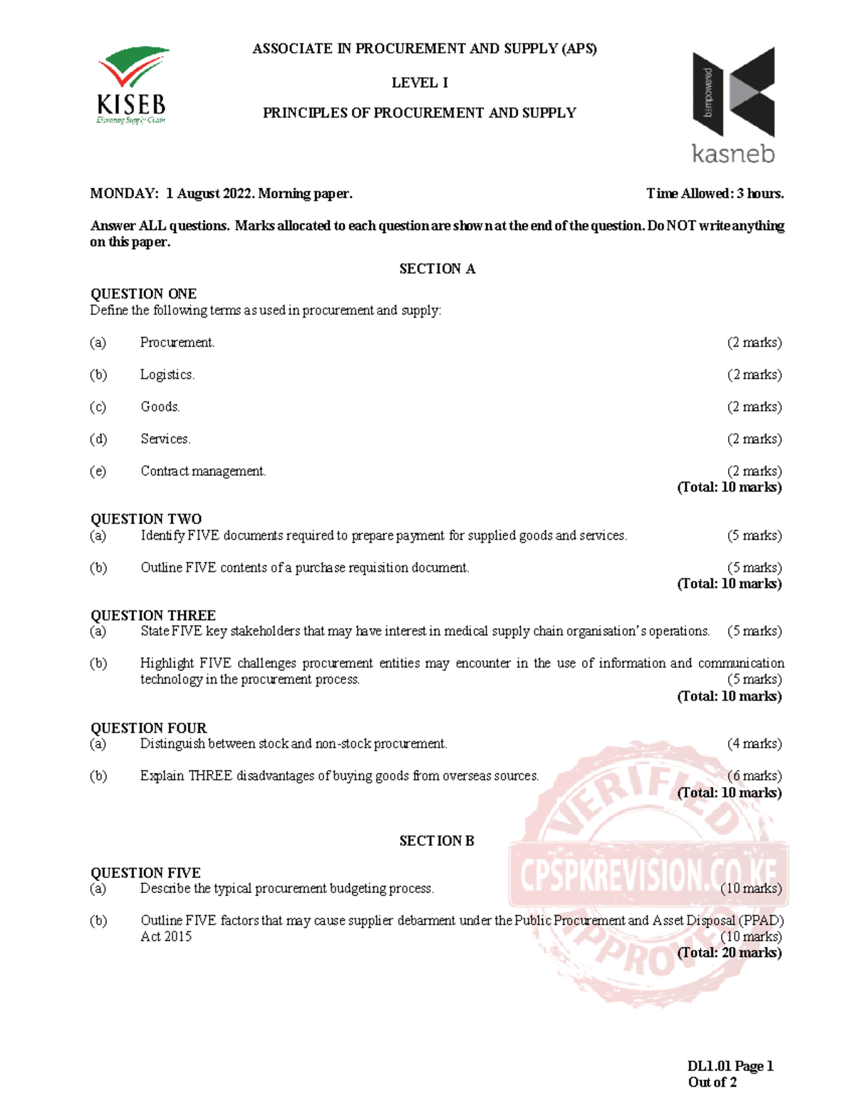 APS K Level I Principles of Procurement and Supply - DL1 Page 1 Out of ...