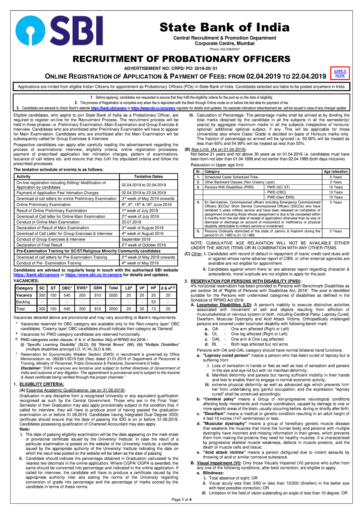 010419-Detailed-Eng-PO 2019 - RECRUITMENT OF PROBATIONARY OFFICERS ...