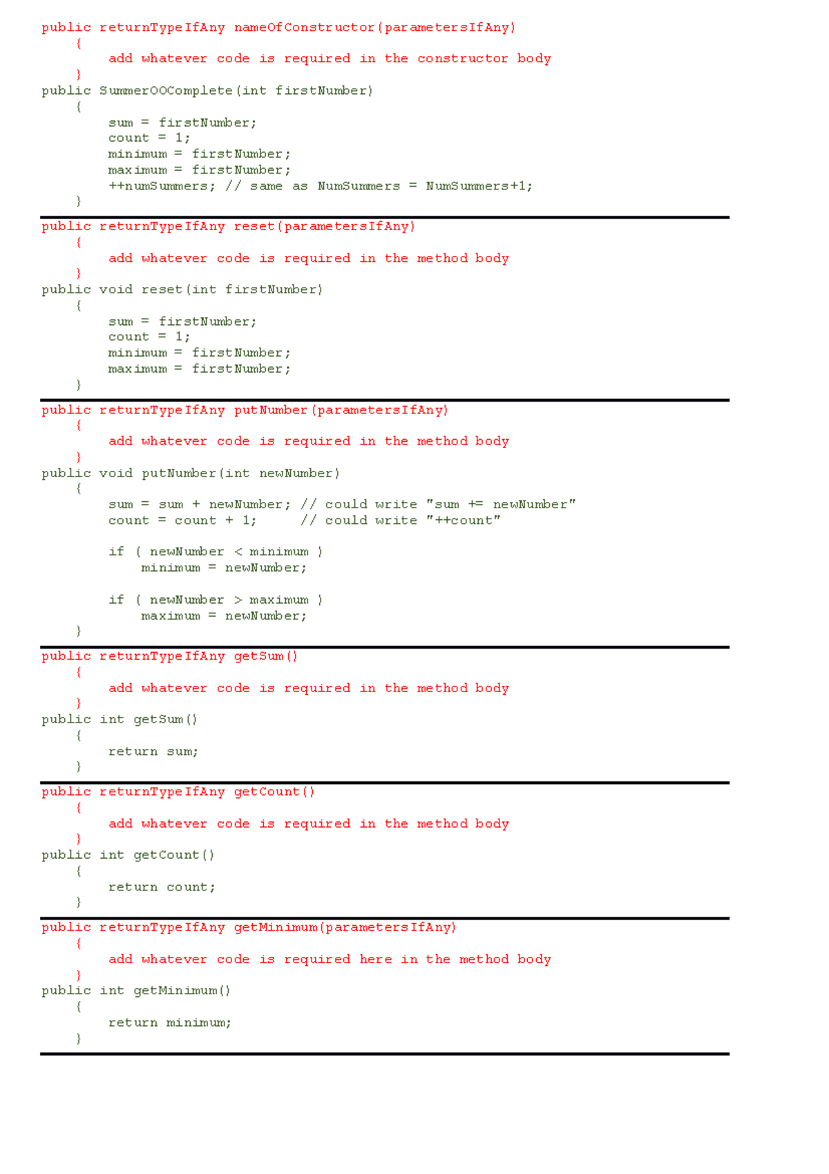 Summer OOComplete - public returnTypeIfAny nameOfConstructor ...
