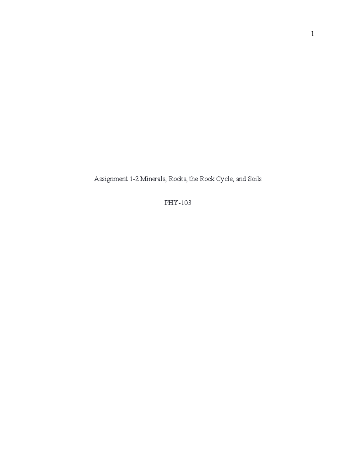 1-2 Minerals - Rocks - Rock Cycle - and Soil - Assignment 1-2 Minerals ...