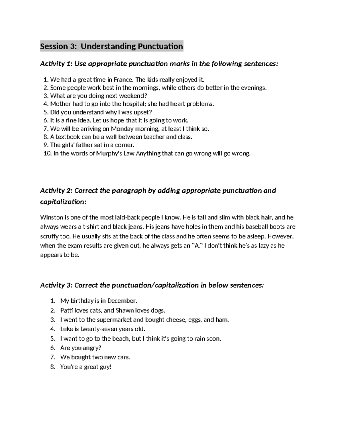 Home Assignment-1-Punctuation activities - Session 3: Understanding ...